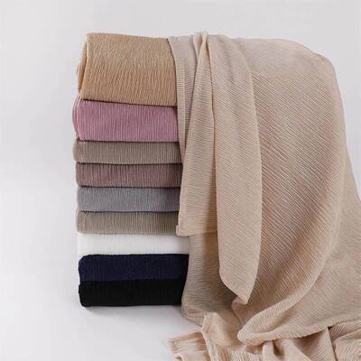 Solid color elastic breathable wrinkled scarf褶皱围巾纱巾