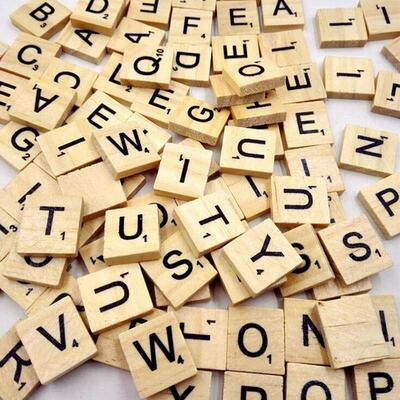 100Pcs Wooden Alphabet Scrabble Tiles Black Letters & Nu