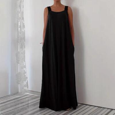 Plus Size Color Block Wide Strap Dress Casual Pocket