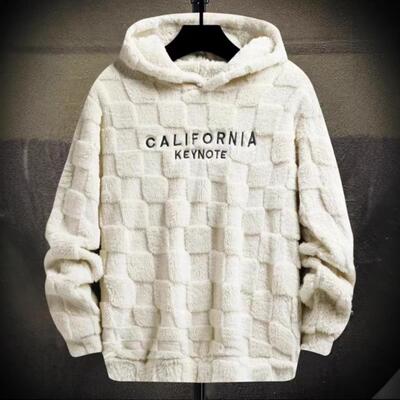 Men's Letter Embroidery Drop Shoulder Fuzzy Hoodie  Regular