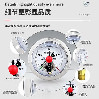 轴向带边耐震接点MAIRUIKE压力电表YNZXC1050T标准螺纹M20*1.油压