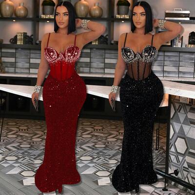 Women's Prom dressVeet sequin party dress strappy dress