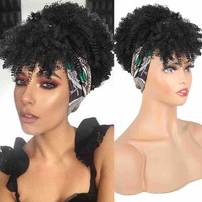 Women's 8-Inch Afro Curly Wig with Headband Natural Fluffy