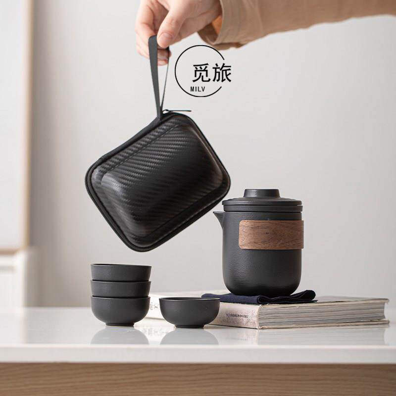 陶瓷快客杯可携式旅行茶具套组一壶四杯户外车载简易随身泡伴手礼