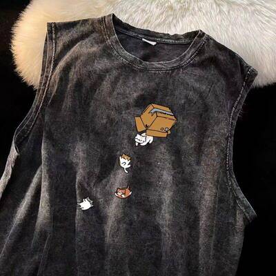 Men's Casual Tee Cotton Tank Tops Retro Vintage Washed