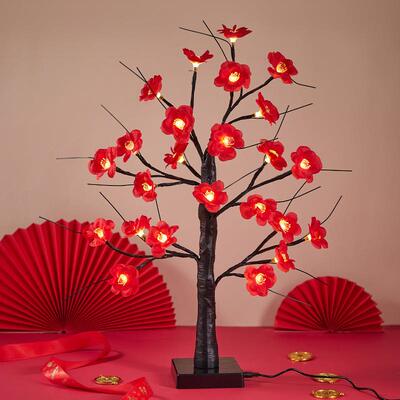 222春节桌围面发财树灯室内l0ed装XJG饰灯 梅花摆件节日氛灯 桃花