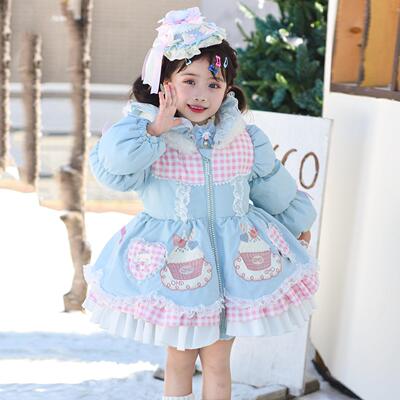 冬装新款女童玉桂狗中长版羽绒服儿童卡通罗莉塔公主加厚保暖外套