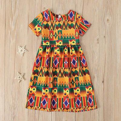 African kid clothes欧美女童非洲波西米亚风格短袖连衣长裙童装