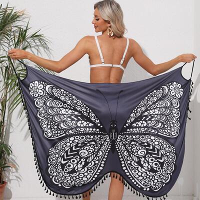 Butterfly Print Spaghetti Straps Beach Cover Up Dress