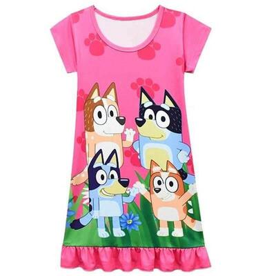 Kids Night Dress Cute Cartoon Blueying Bingoed Pijamas Dress