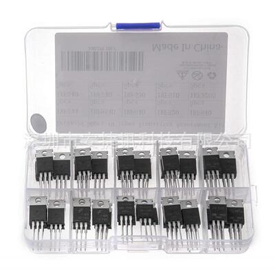 50件10种类型IRF系列晶体管分类套件，包括IRFZ44IRF510等