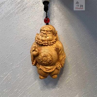 崖杨柏黄木雕年钟馗件人物降妖青除F767HS8H魔一念之间手挂把件手
