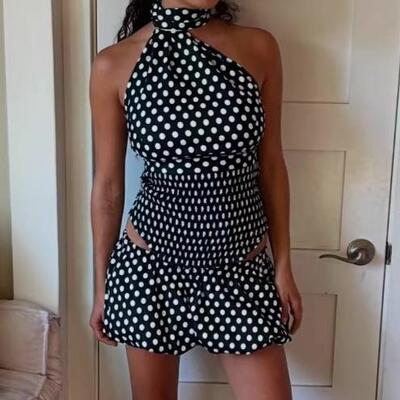 Saloma Scarf Detail Playsuit Black Polka