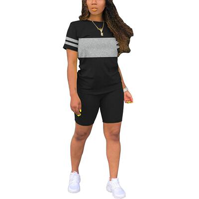 Women's Trendy Colorblock Tee & Shorts Fitted Two-piece Set