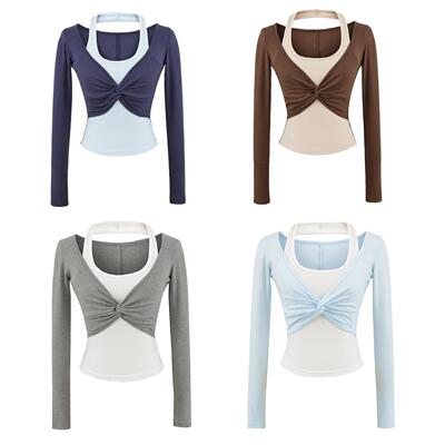 Splicing long sleeved T-shirt for women, autumn dew