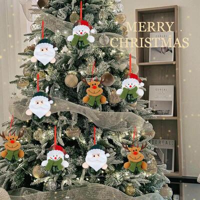 Holding Bell Ornament Forest Green Plush Figure Xmas Tree