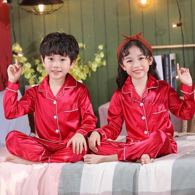 Kids Satijn Pyjama Sets Roze Goud Zijde Pyjama Lange Mouw To
