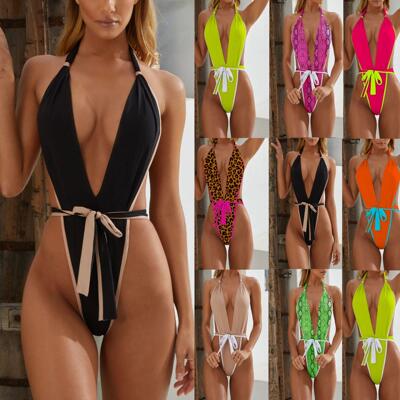 Bikini women's one-piece bandage swimsuit with edge pulled