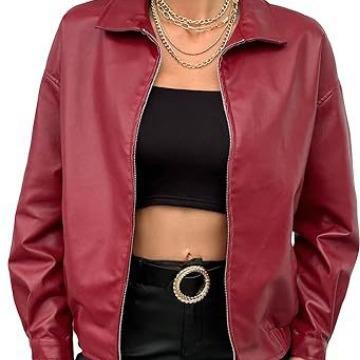 Women's imitation leather jacket, long sleeved zipper