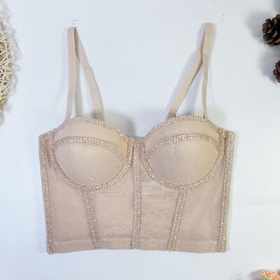 Nail bead mesh bra, shapewear, fishbone suspender, crystal