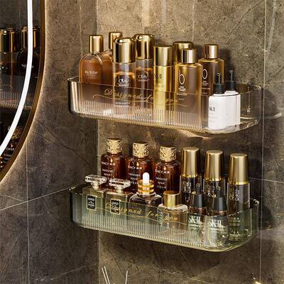 No-drill bathroom shelf for home restroom, used for organizi