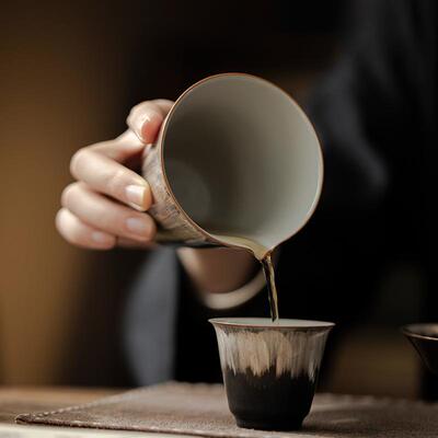 弥言乌金鎏银公道杯诧寂风日式分茶器茶匀功夫釉具茶杯道CEI零配