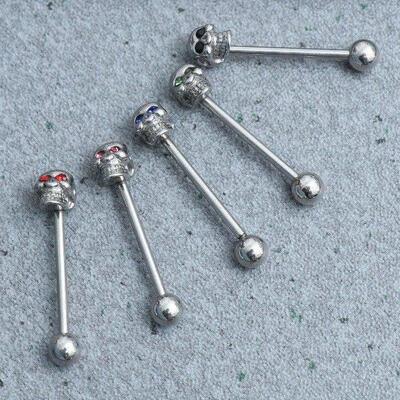 5 Pcs Tongue Pin Skull Diamonds Rings Piercing Stud