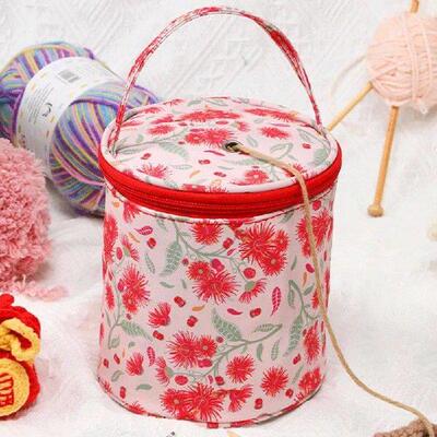 Floral Pattern Yarn Holder Sewing Storage Bag Zipper