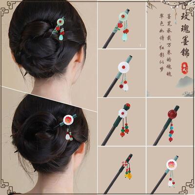 玫瑰发簪新中式流苏小众气质日常汉服木簪步摇马面裙配饰女高级感