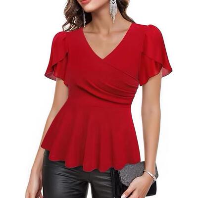 Women's V-neck ruffled top