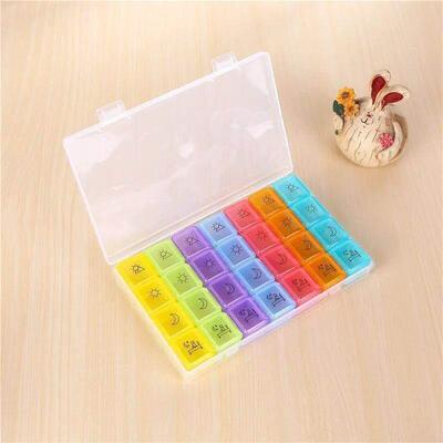 1PCS 4 Row 28 Squares Pillbox Storage Box for Pills Portable