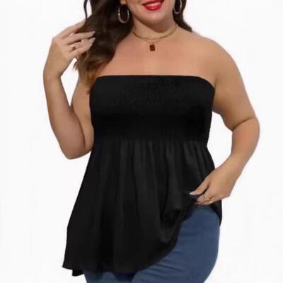 Ruffle Hem Shirred Tube Boho Chic Tops Lady Strapless