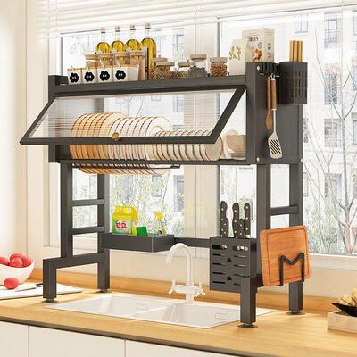 厨房水槽置物架台面碗碟沥水架多功能带门防尘碗筷盘收纳架子家用