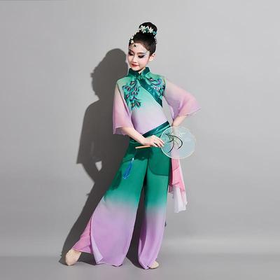 正品儿童胶州民蹈族秧歌服演出服女童新中国风扇子舞广款舞场舞艺