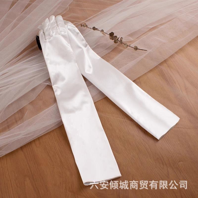 新娘结婚手套短款缎面唯美蝴蝶结手套珍珠婚纱拍照手套简约配件套