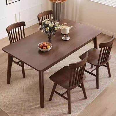全子实木ADF北欧餐桌长形吃饭方桌家用户型现代简约胡桃餐桌小椅