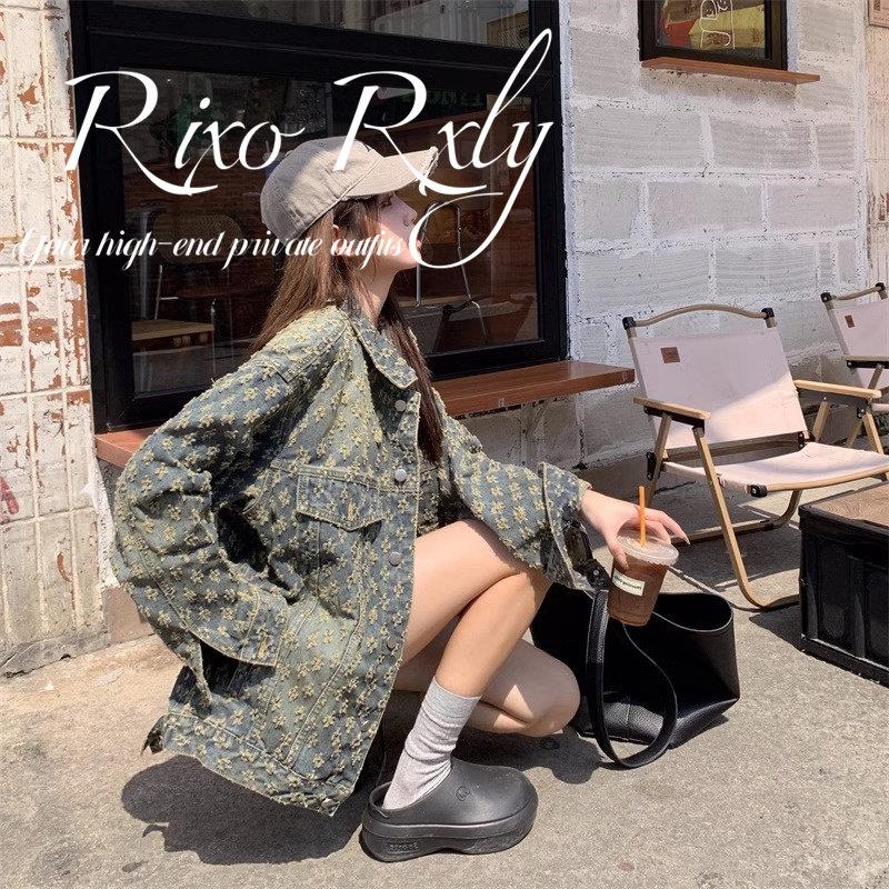 RIXO RXLY美式复古提花牛仔外套女春秋季小众设计感休闲百搭夹克