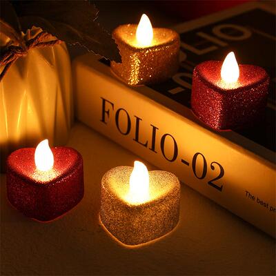 6Pcs Love Heart Shape LED Tealight Candles Battery Operated