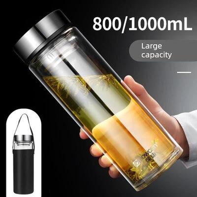 large capacity glass water bottle double-layer 800ml/1000ml
