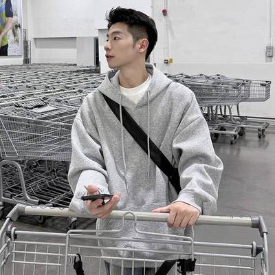 Men Heavyweight Pullover Fleece Hoodie Menswear Sleeve