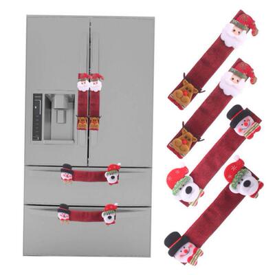4pcs Christmas Linen Refrigerator Gloves Refrigerator Handle