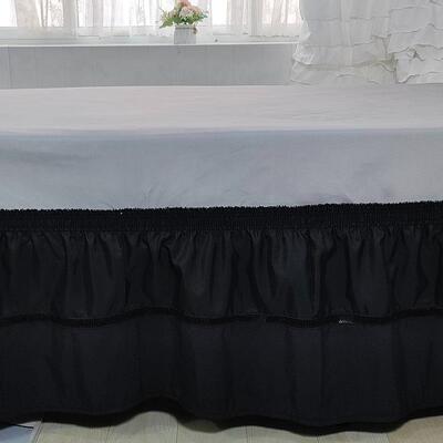 法式黑色蕾丝床裙赫本复古风拼接床围 Elastic Ruffles Bed Skirt