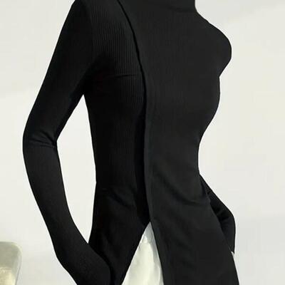 Women’s 2025 Autumn Fashion Thin Tight Solid Color Slit Hig
