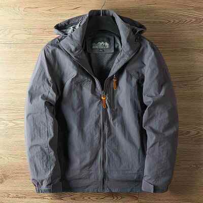 Men's medium to long jacket with detachable hat, outdoor