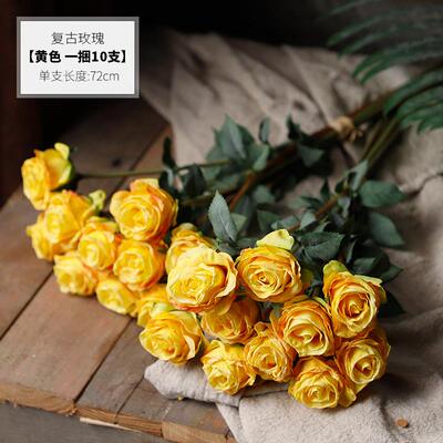正品72cm御泥vintage复古黄红玫绢瑰in风仿真花假花s花摆三件花艺