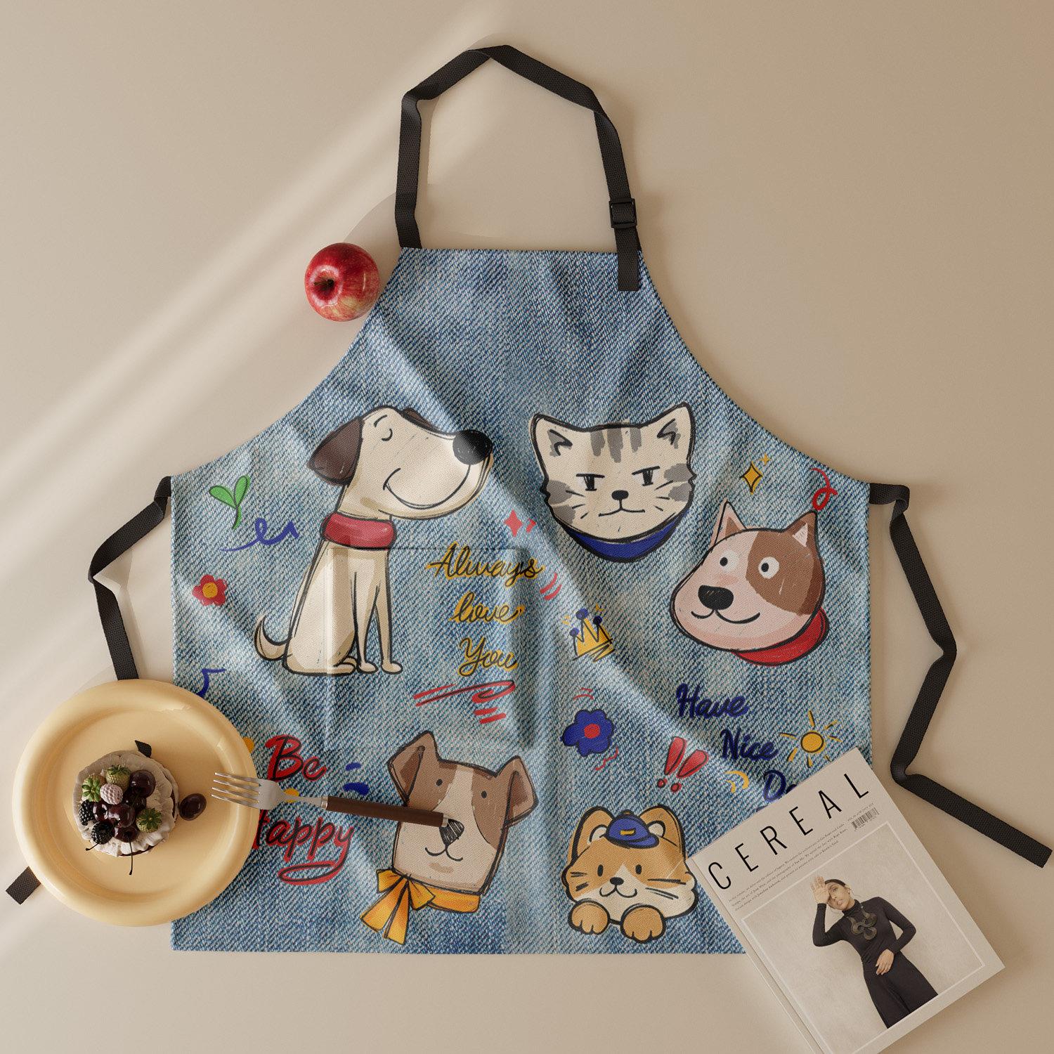 可爱猫狗围裙2025新款家用厨房围腰防水做饭女网红奶茶店可爱
