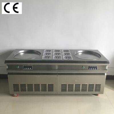 VZH智能圆锅带9桶炒冰双炒冰淇淋卷机泰式炒酸奶机red Fice machi