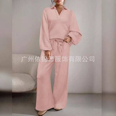 Womens Slouchy Solid Color VNeck Loose Textured Pullover