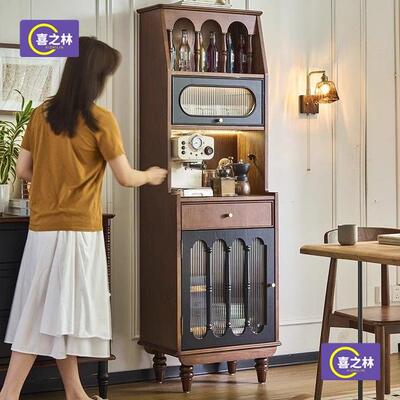 一实体靠餐边柜家用窄边高MXI柜木水柜法式墙复茶古风酒柜展示柜