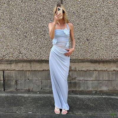 Elegant Floral Halter Dress Standout Flower Design Perfect